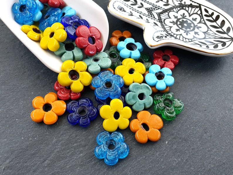 6 Red Glass Flower Beads Large Chunky Flower Artisan Handmade | Etsy