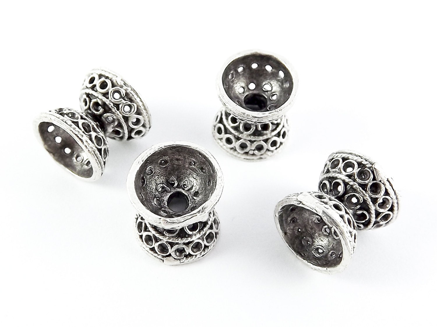 4 Tibetan Bali Style Double Bead End Caps Matte Silver - Etsy