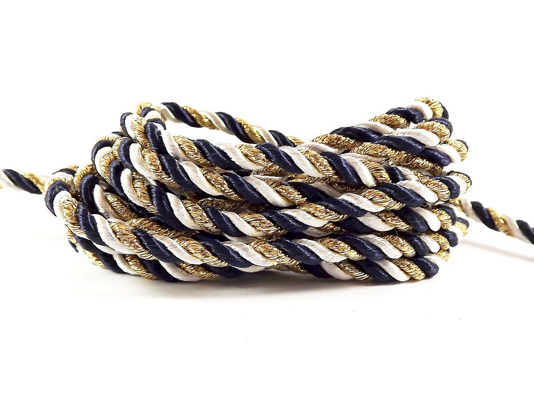 3.5mm Navy Rice White Metallic Gold Twisted Rayon Satin Rope Silk Braid ...