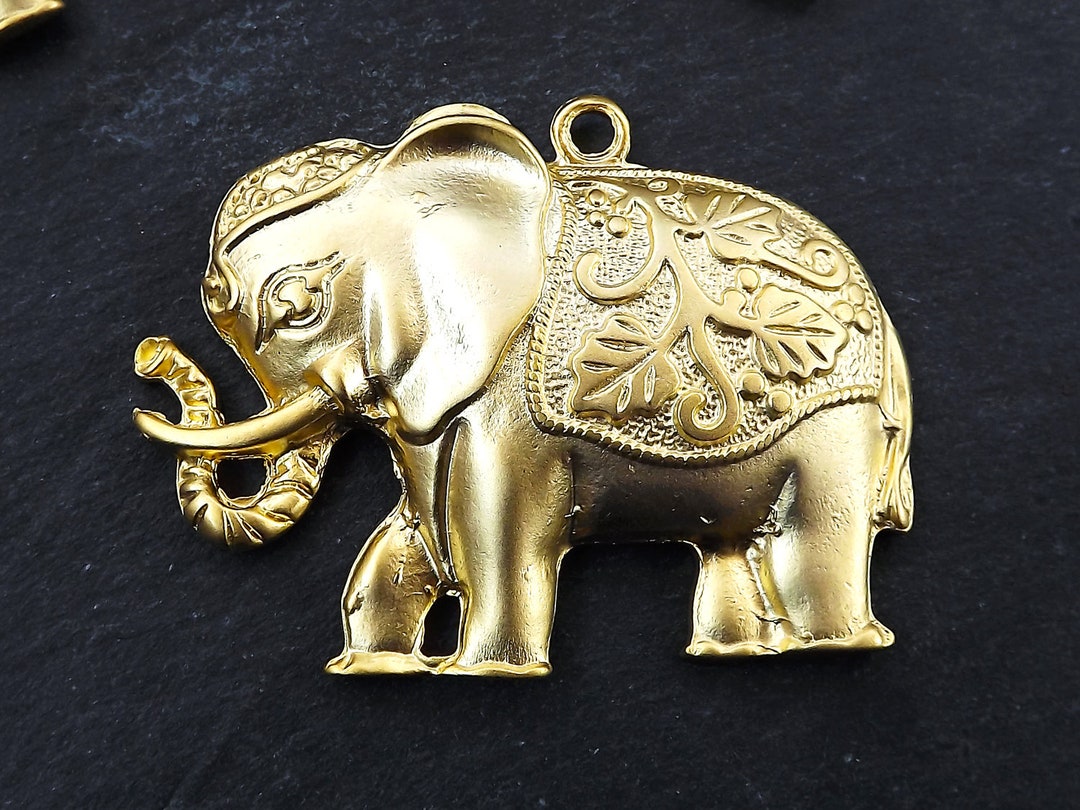 Exotic Elephant Pendant, African Elephant, Gold Elephant, Vine Leaf ...
