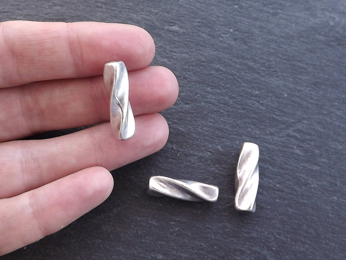 Large Long Twisted Metal Tube Beads Matte Silver Plated - Etsy