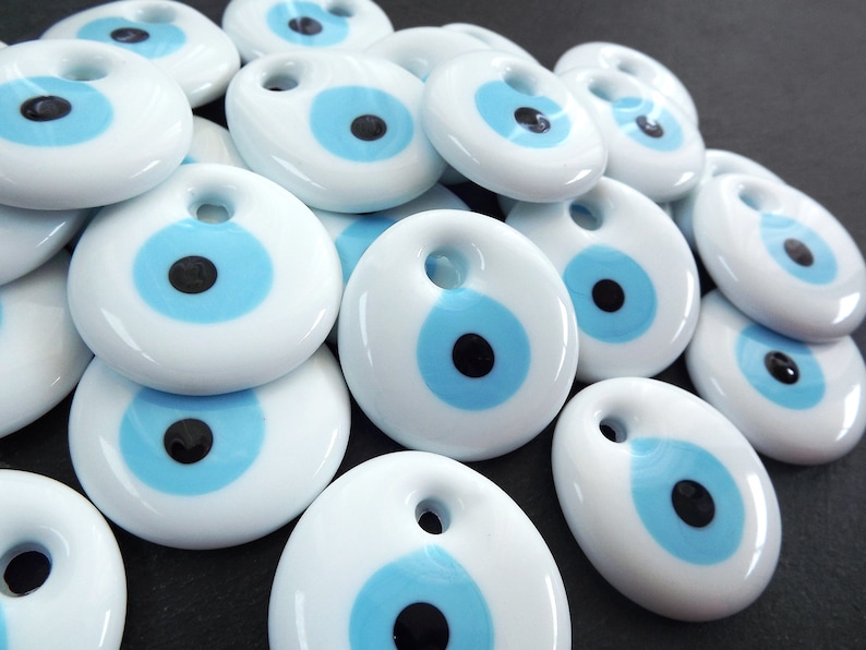 White Evil Eye Bead Pendant Turkish Nazar Glass Protective - Etsy