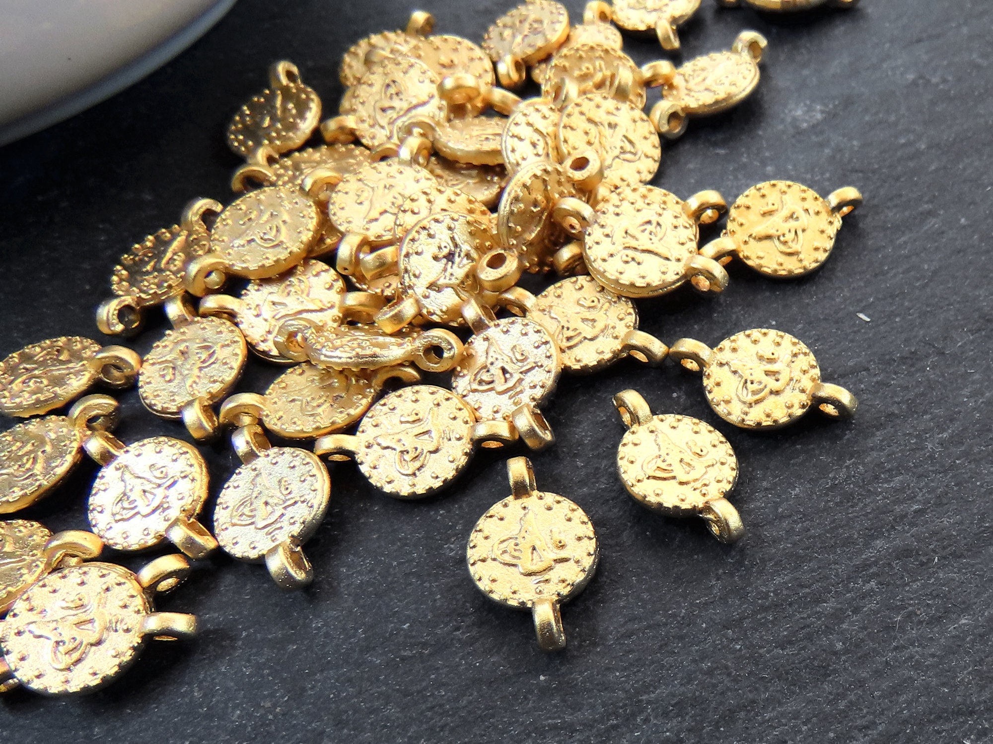 20 Mini Round Coin Charm Connectors With Two Loops Dotted - Etsy
