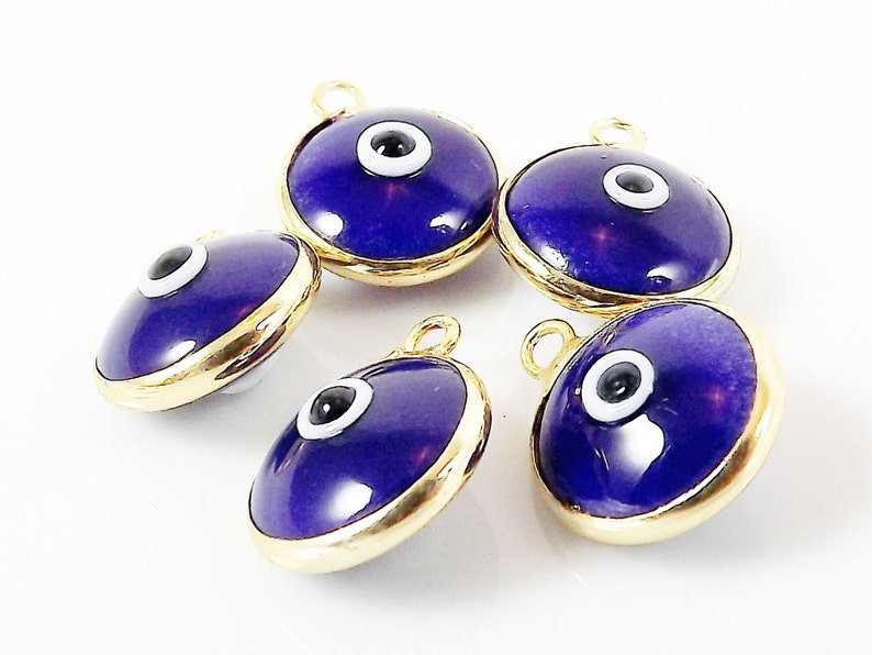5 Navy Blue Evil Eye Nazar Artisan Glass Bead Charms Gold - Etsy