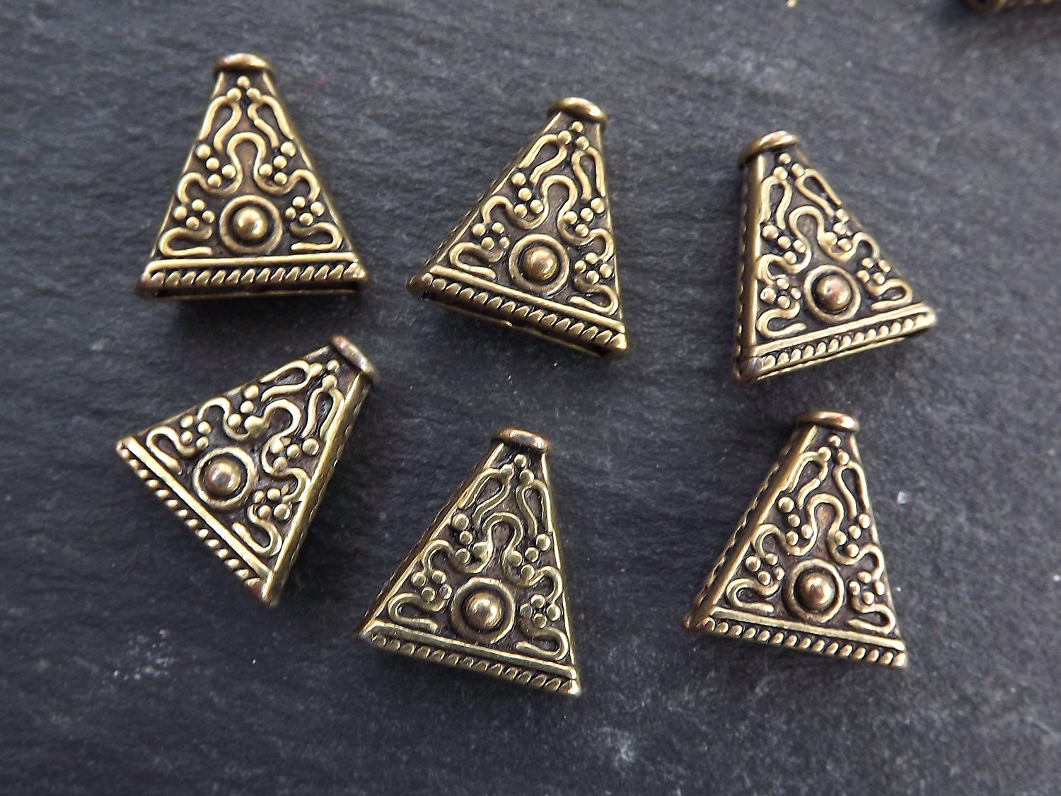 6 Ornate Detailed Flat Cone Bead End Caps Antique Bronze | Etsy