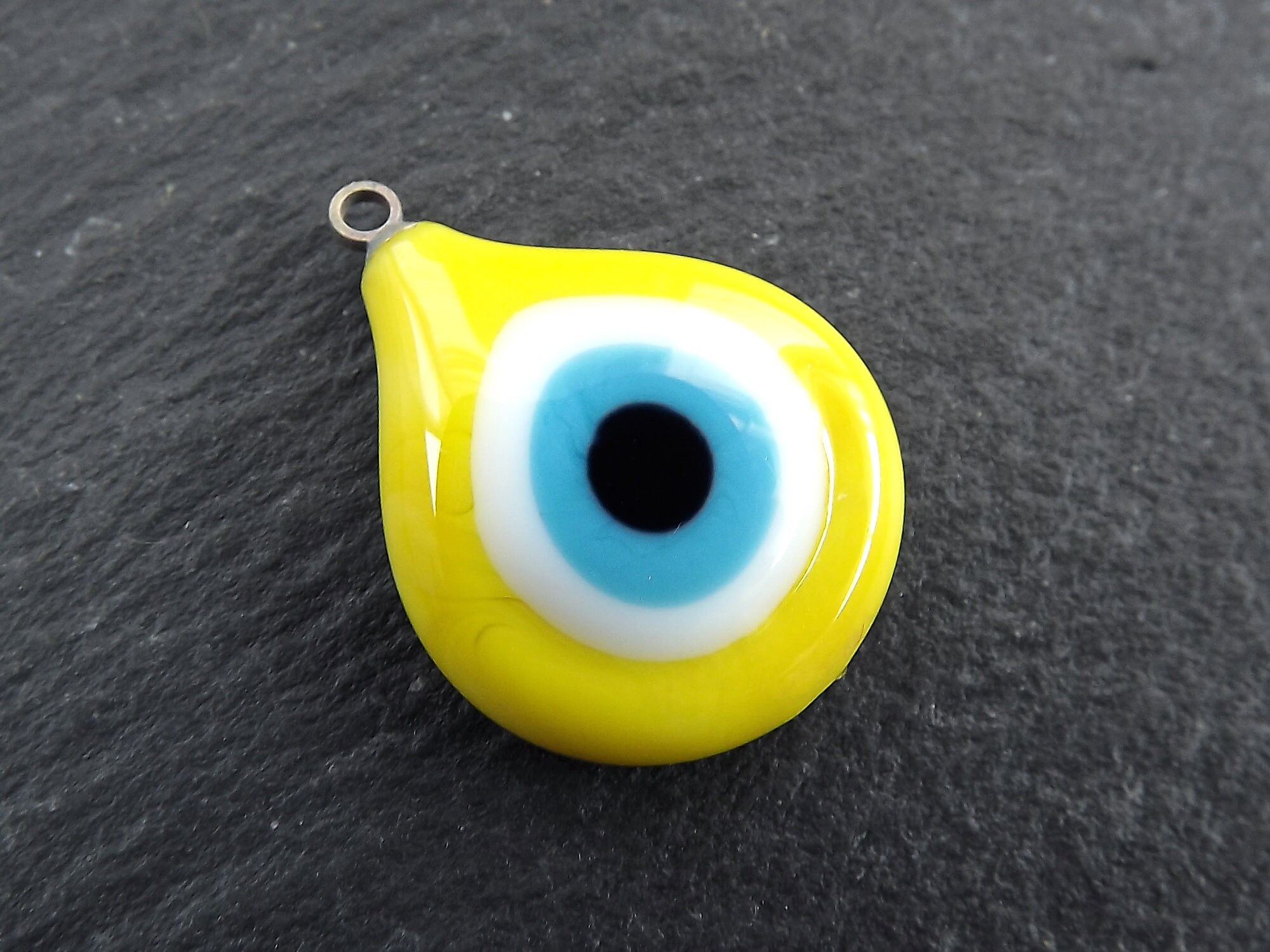 Evil Eye Charm Yellow Evil Eye Yellow Teardrop Glass Evil | Etsy