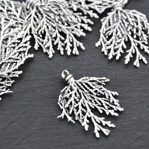 Silver Conifer Leaf Branch Pendant Charm, Metal Leaf Pendant, Drop ...