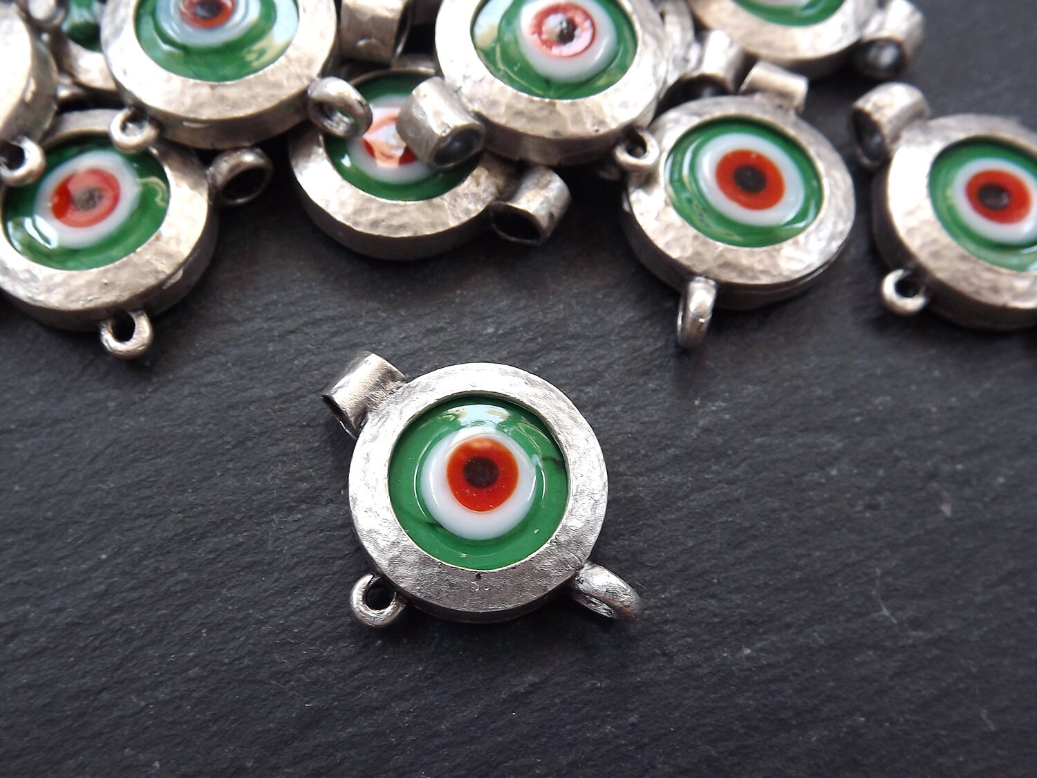 Evil Eye Pendant, Green Evil Eye, Evil Eye Charm, Glass Evil Eye, Green ...