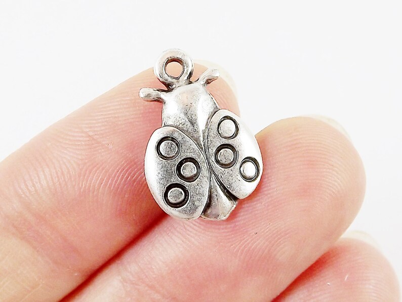 6 Ladybug Ladybird Charms - Matte Antique Silver Plated - Etsy