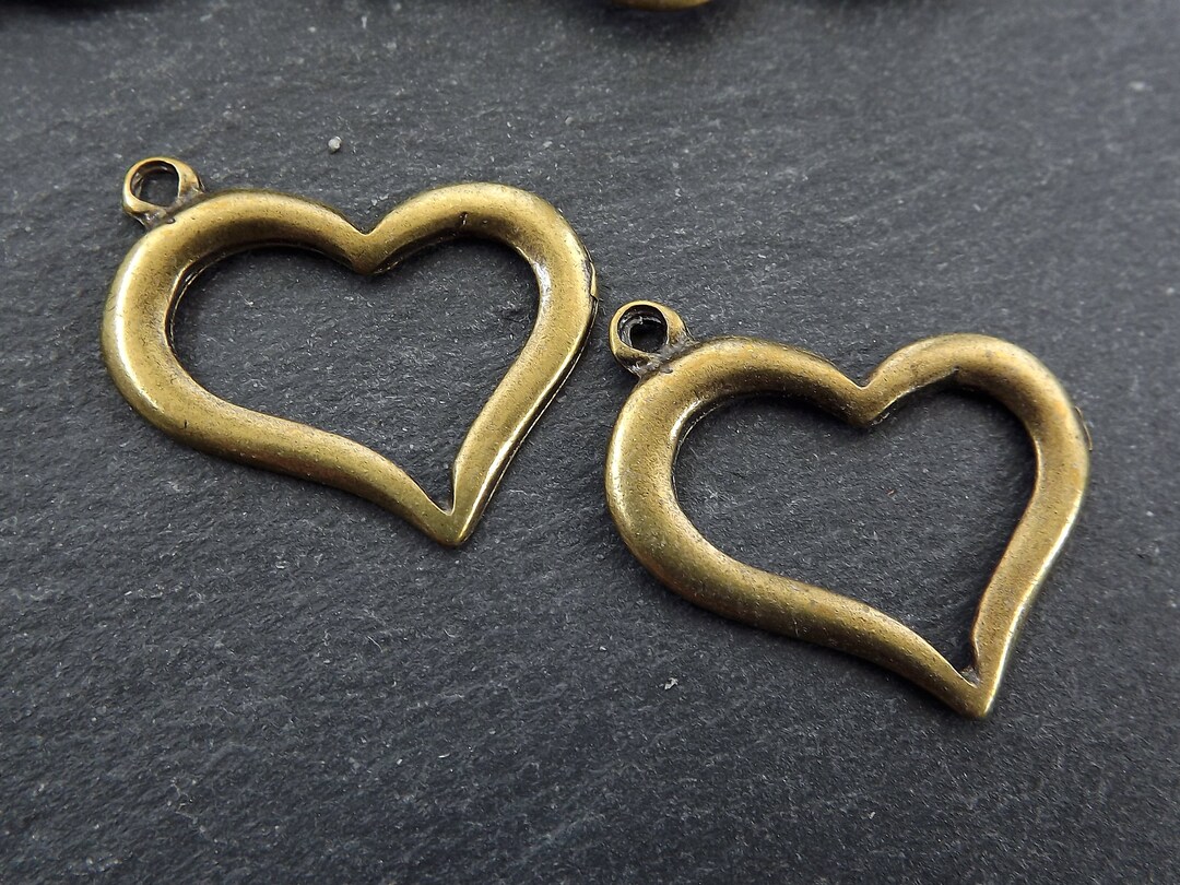 Small Organic Heart Pendant Charms, Cut Out Heart Shape Loop Link ...