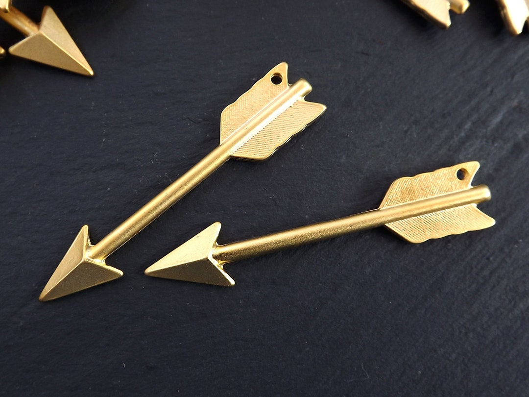Gold Arrow Pendant, Arrow Charm, Long Arrow, Archery Charm, Arrowhead ...