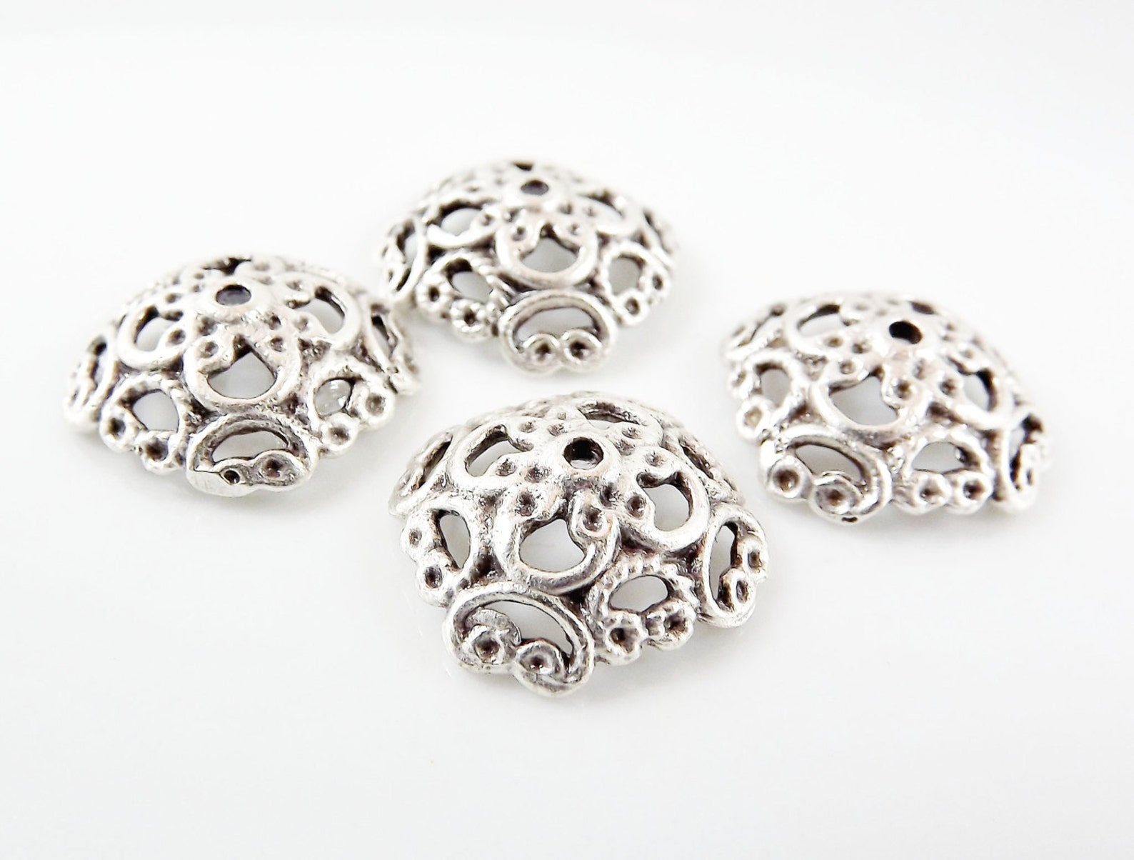 4 Shallow Lace Bead End Caps 18mm Wide Matte Silver Plated - Etsy