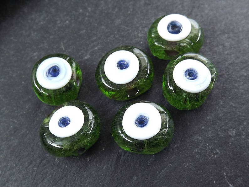 6 Moss Green Evil Eye Nazar Glass Bead Traditional Turkish - Etsy