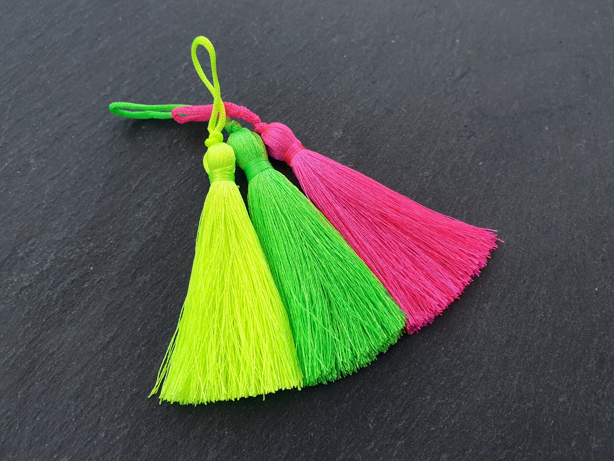 Neon Green Silk Tassel Braided Loop, Thick Tassels, Jewelry Tassel ...