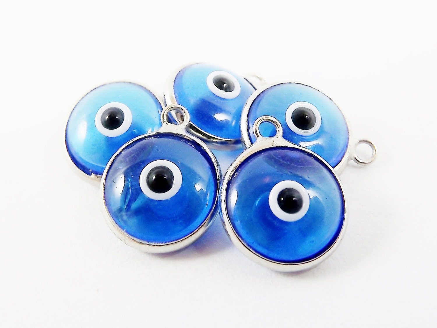 5 Translucent Cyan Blue Evil Eye Nazar Artisan Glass Bead Charms ...