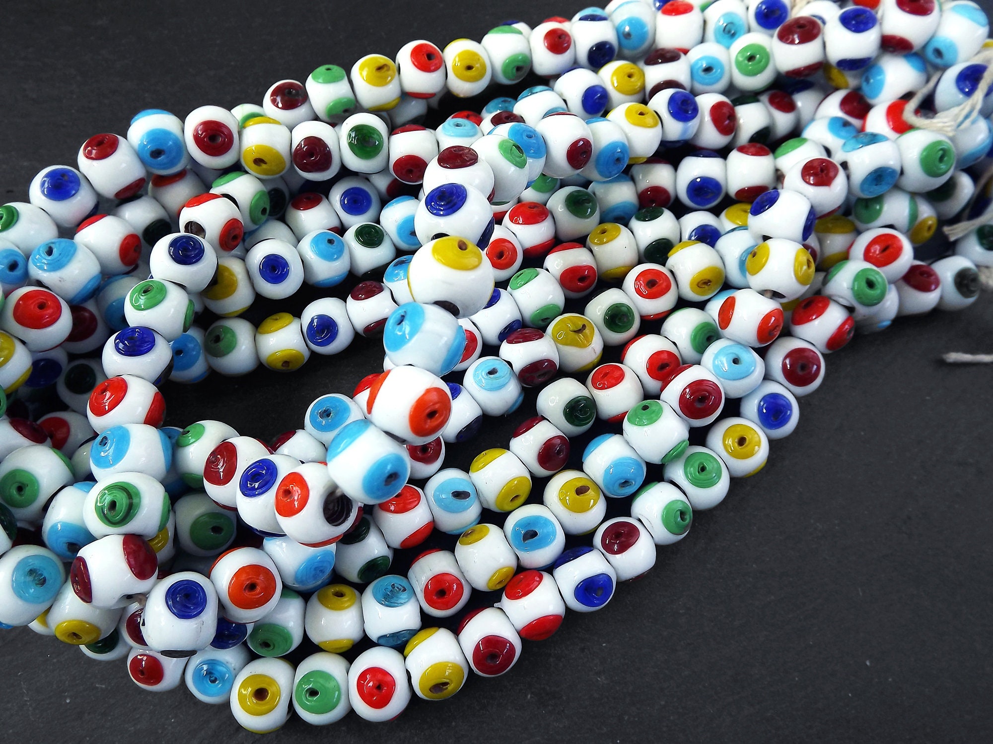 White Evil Eye Beads, Rainbow Colorful Glass Eye Beads, Chunky Rondelle ...