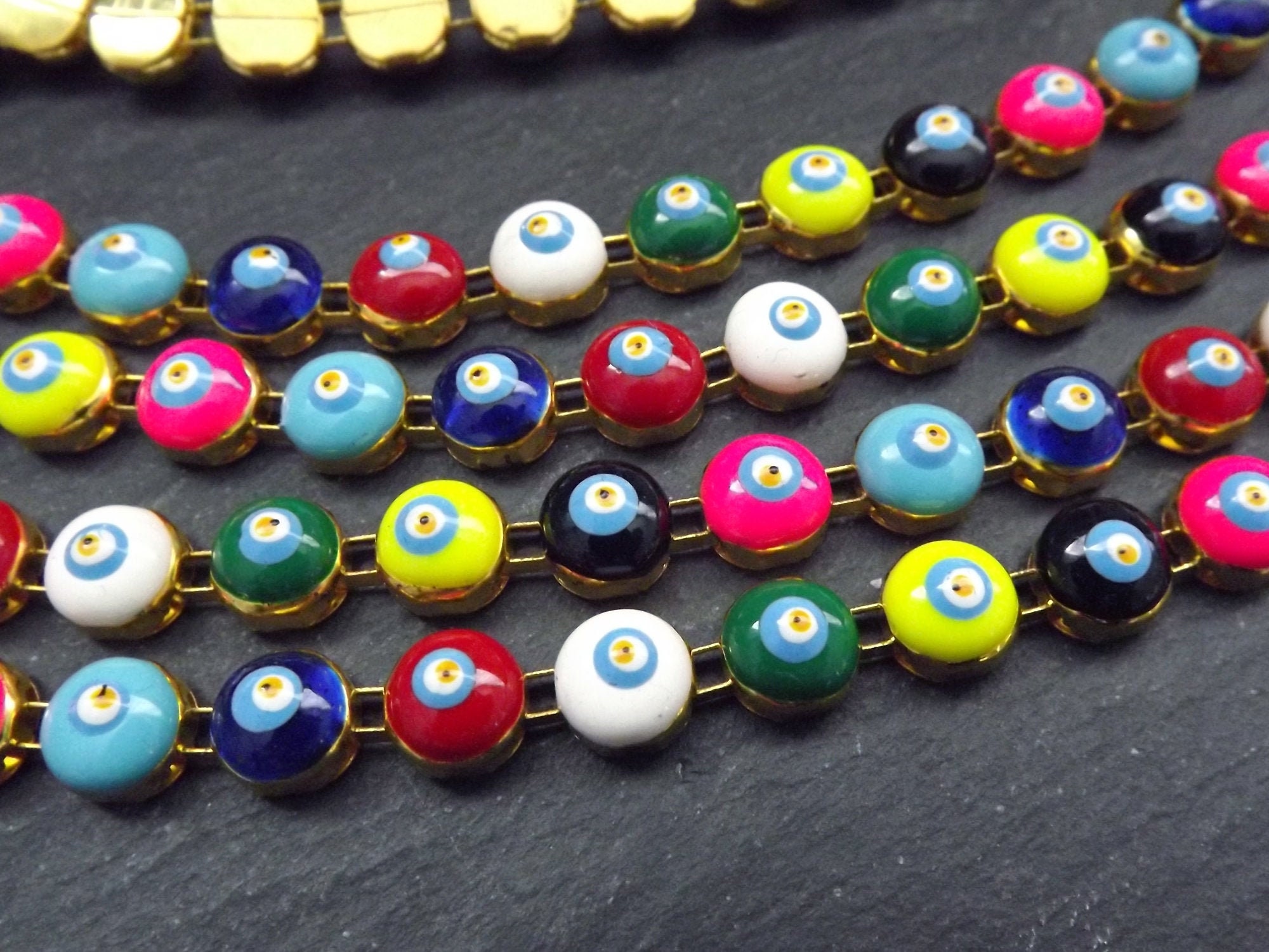 Gold Multicolor Evil Eye Bead Chain Fun Chunky Enamel Eye | Etsy
