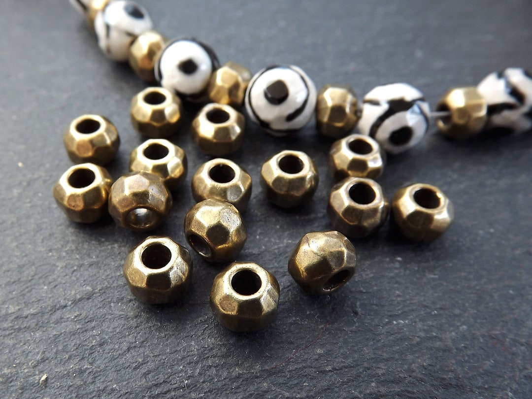 Hexagon Facet Bead Spacers, Bronze Rondelle, Greek Mykonos Bronze Bead ...