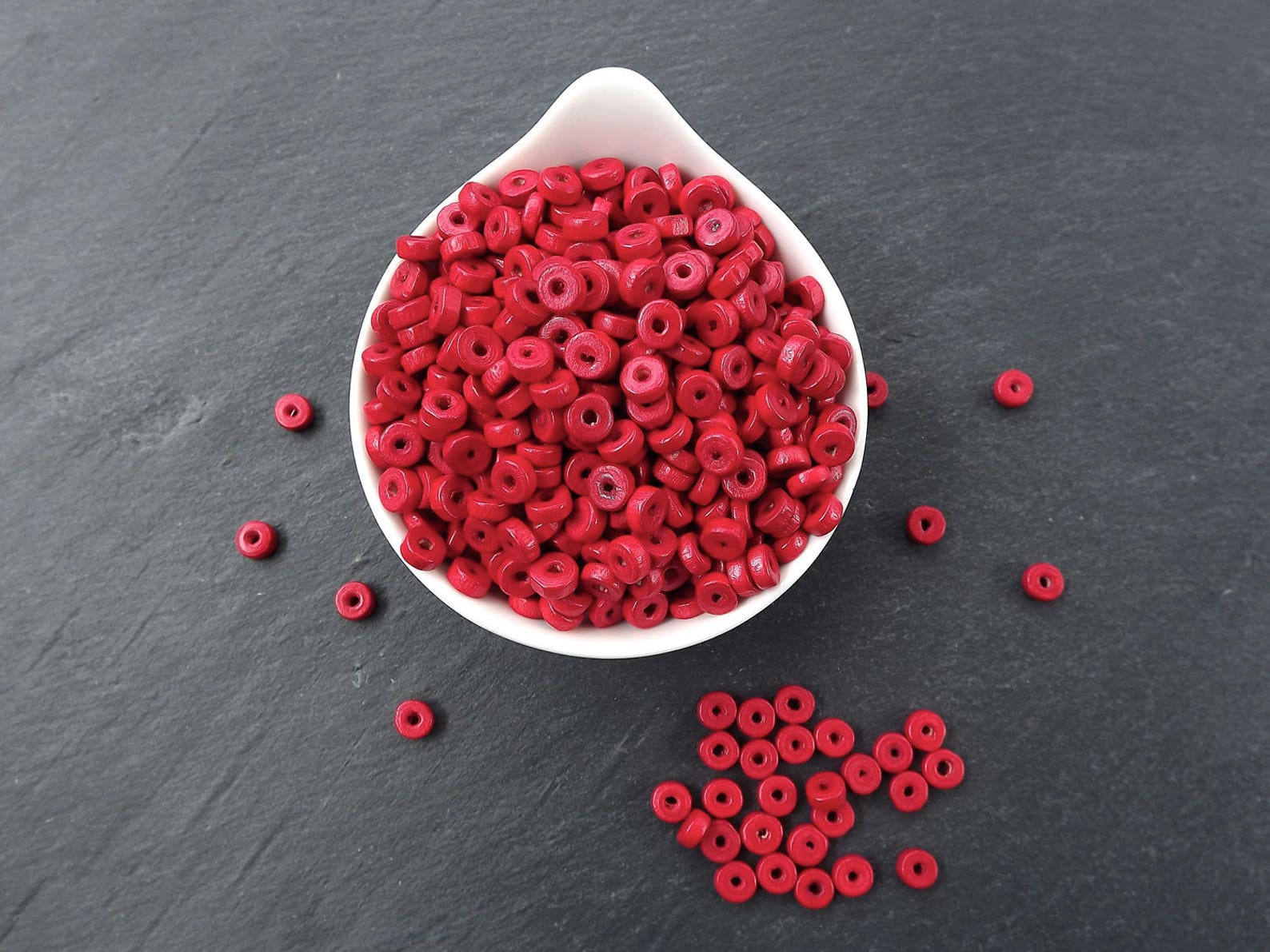 Poppy Red Round Rondelle Heishi Wood Beads Satin Varnished | Etsy