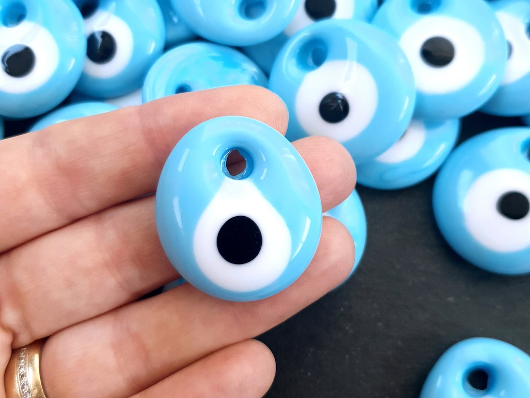 Blue Evil Eye Bead Pendant, Baby Blue Glass Turkish Nazar, Protective ...