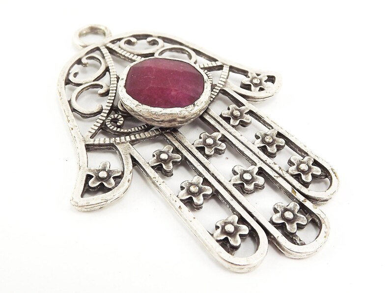 Extra Large Hamsa Hand of Fatima Pendant Red Mauve Jade - Etsy