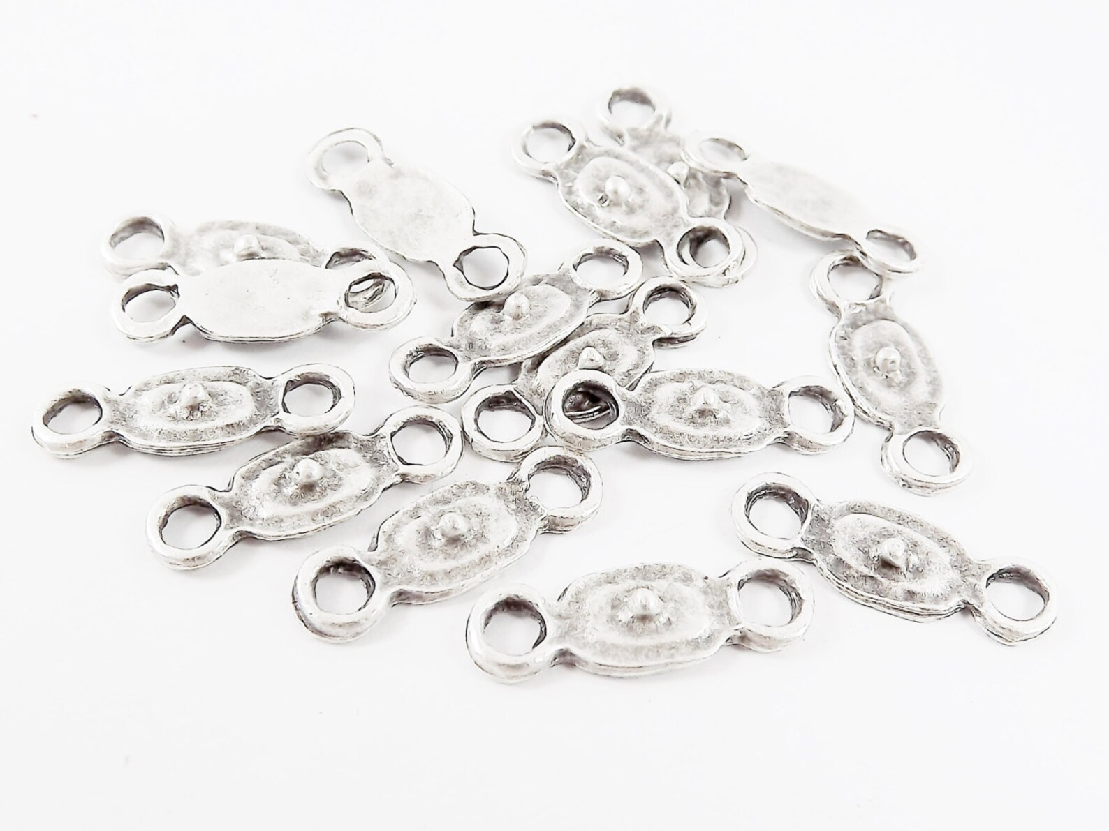 15 Oval Dot Connector Separators - 2 Holes - Matte Antique Silver ...