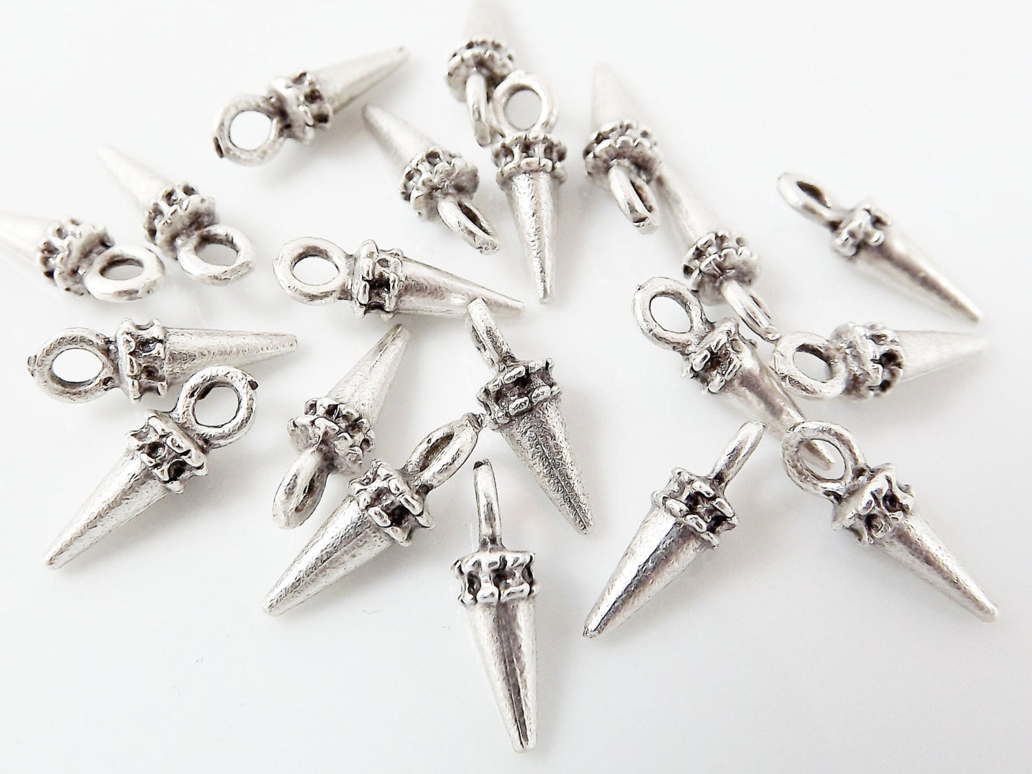 20 Mini Spike Charms Matte Silver Plated - Etsy