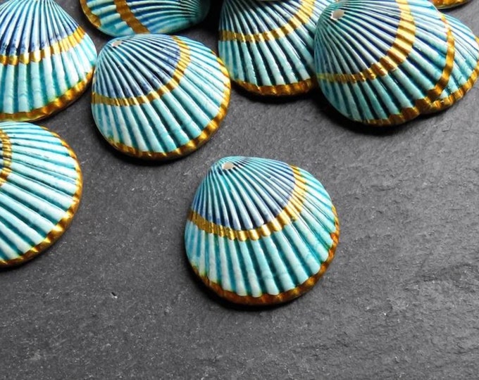 Ceramic Scallop Clam Shell Pendant Handmade Focal, Glazed Artisan Charm ...