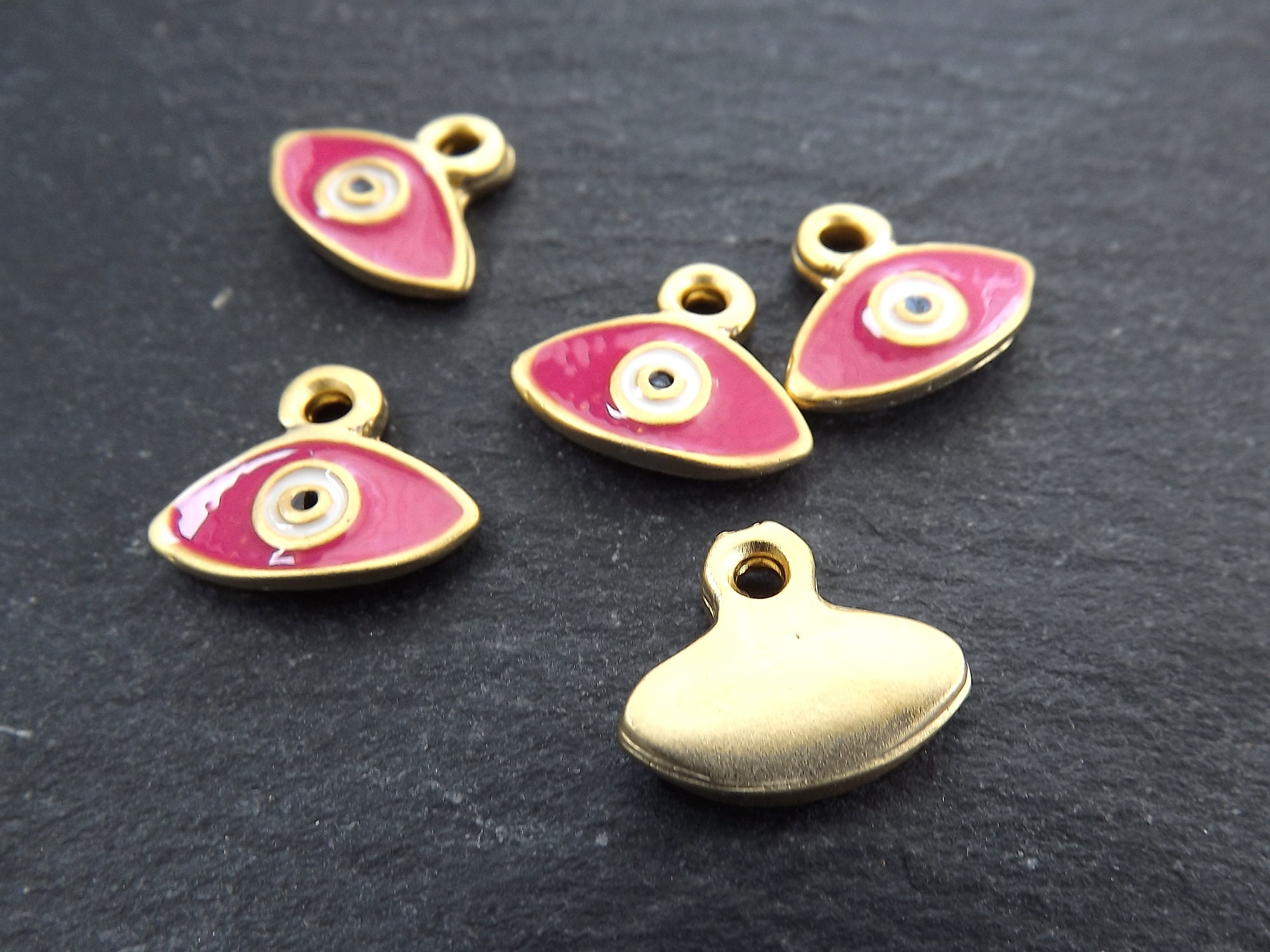 Enamel Evil Eye Charms, Pink Eye Pendant Charm, Rustic Evil Eye Charm ...