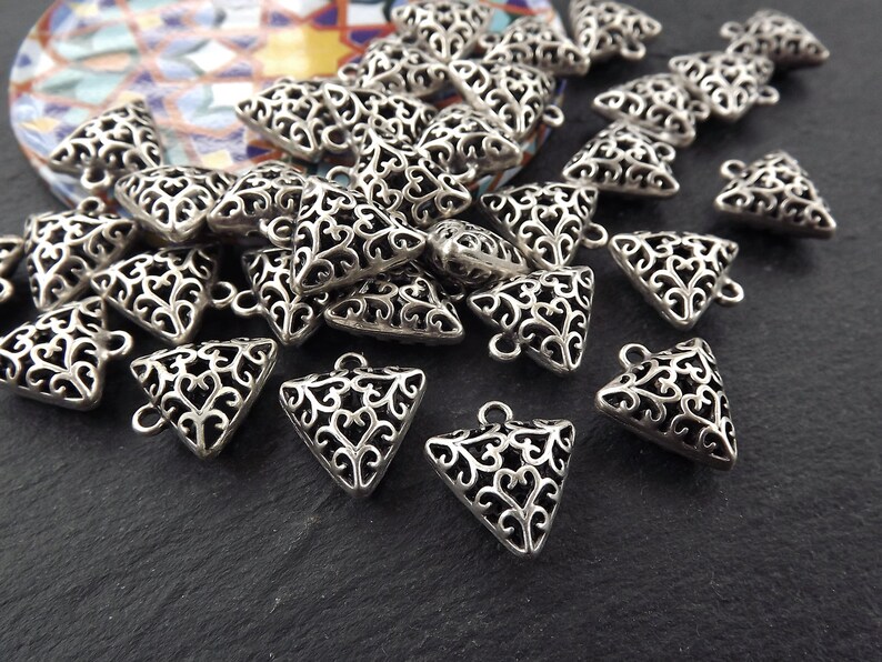 Filigree Triangle Charms, Pillow Charms, Puff Charms, Hollow Triangle ...