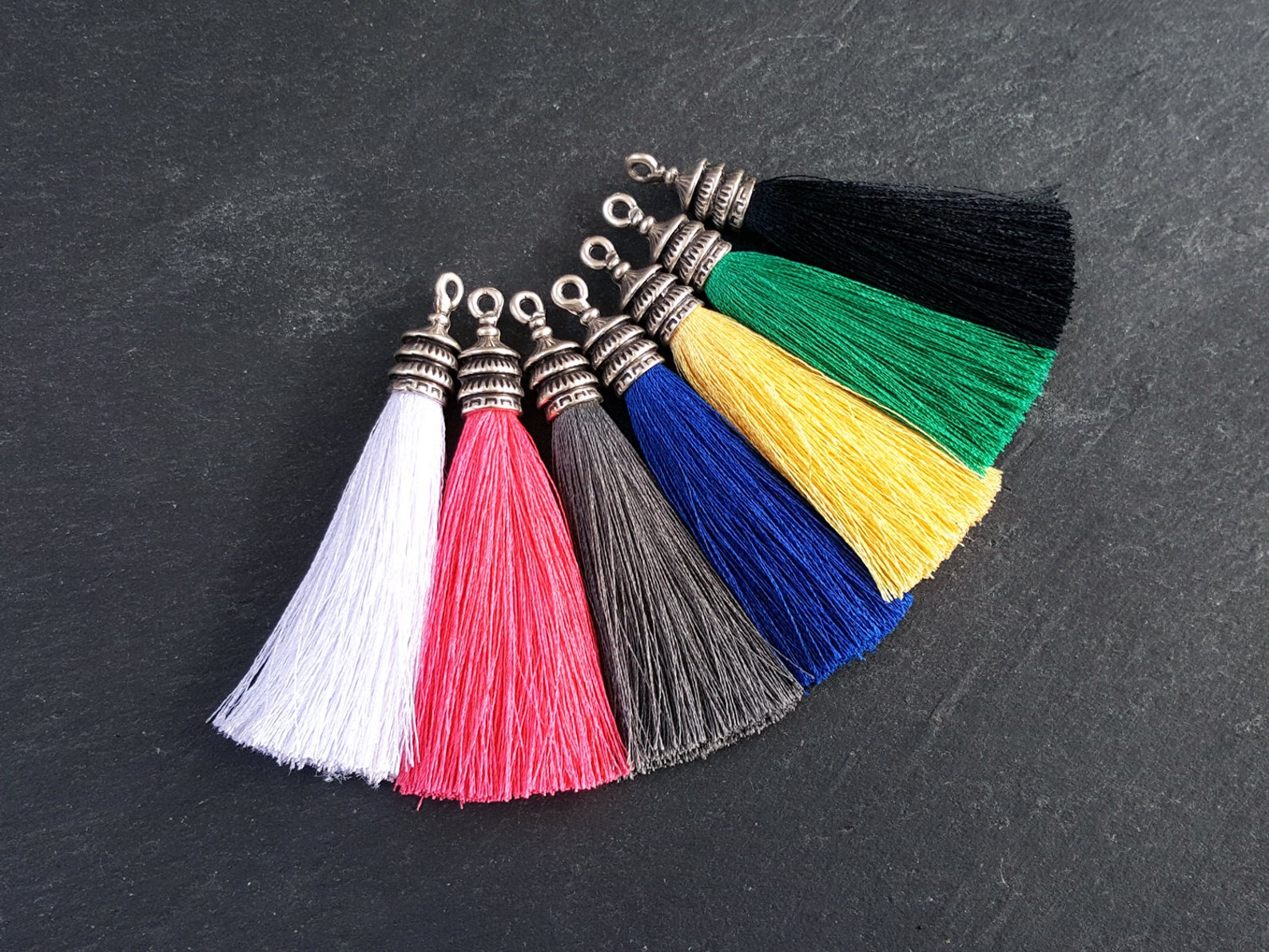 Gray Silk Thread Tassel Pendant With Tiered Matte Antique | Etsy