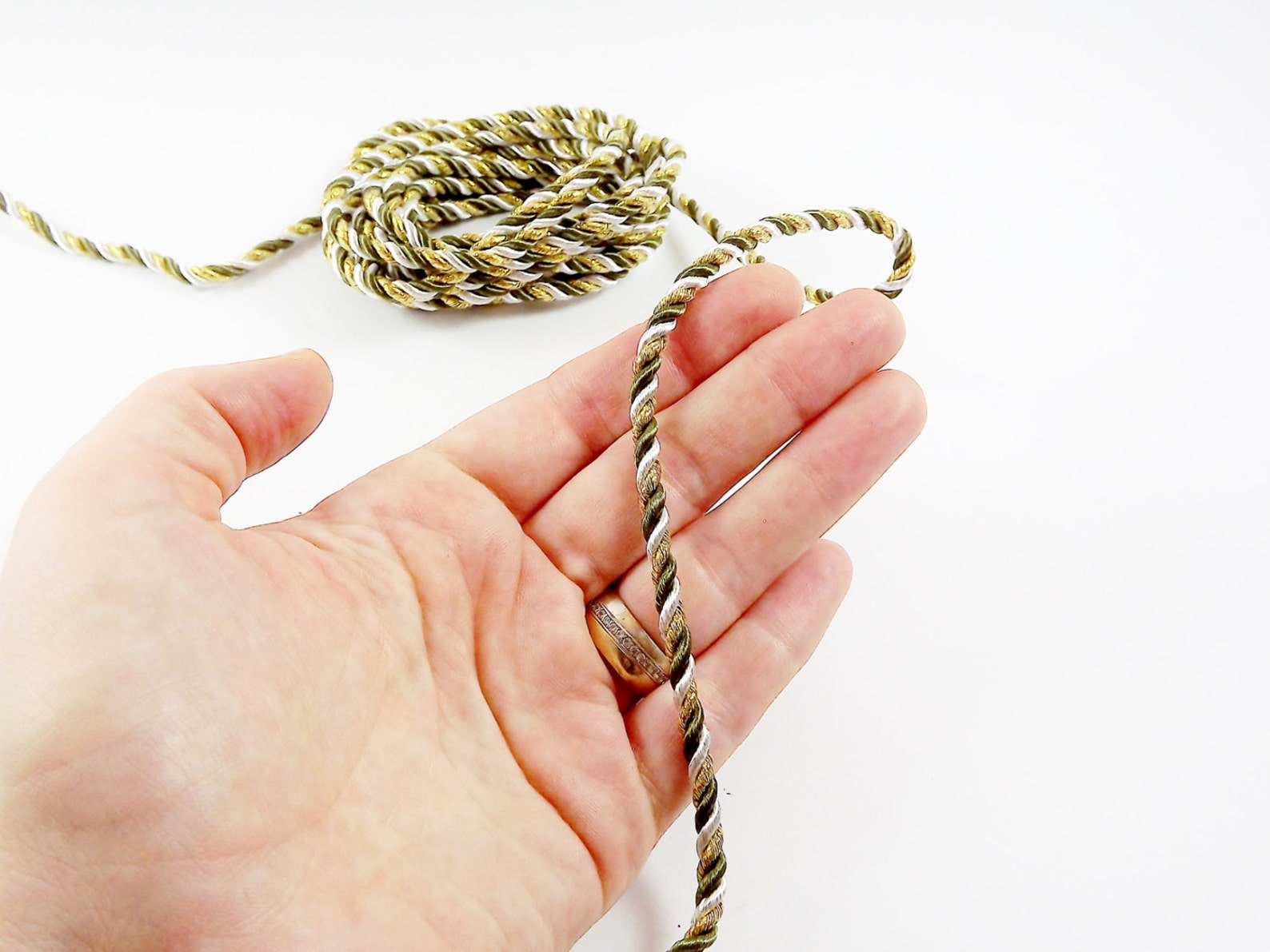 3.5mm Army Green White Metallic Gold Twisted Rayon Satin Rope | Etsy