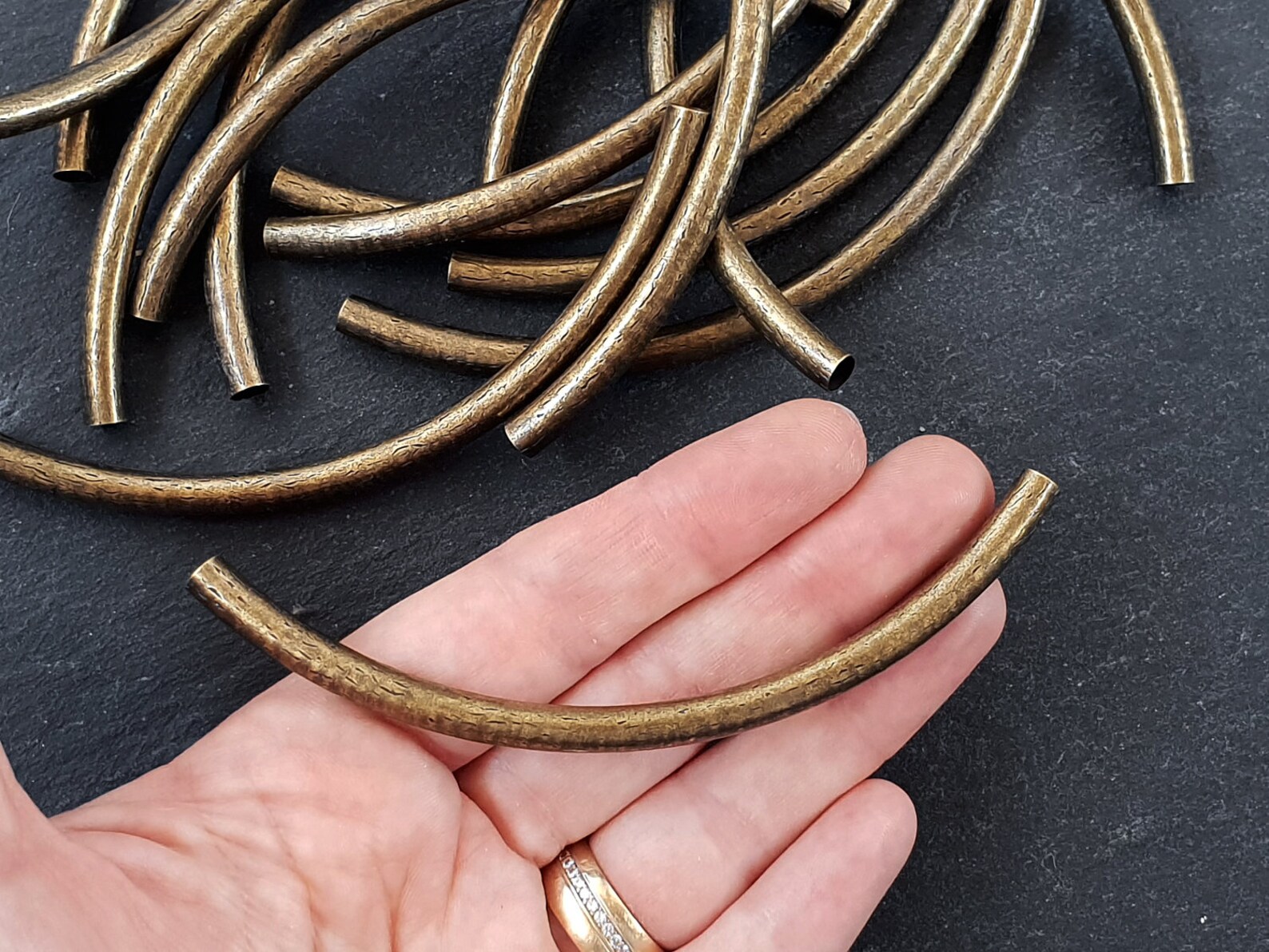 Bronze Necklace Tube, Bronze Curve Tube, Textured Tube, Tube Bead ...
