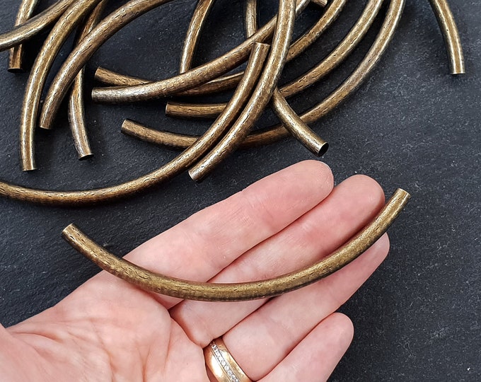 Bronze Necklace Tube, Bronze Curve Tube, Textured Tube, Tube Bead ...