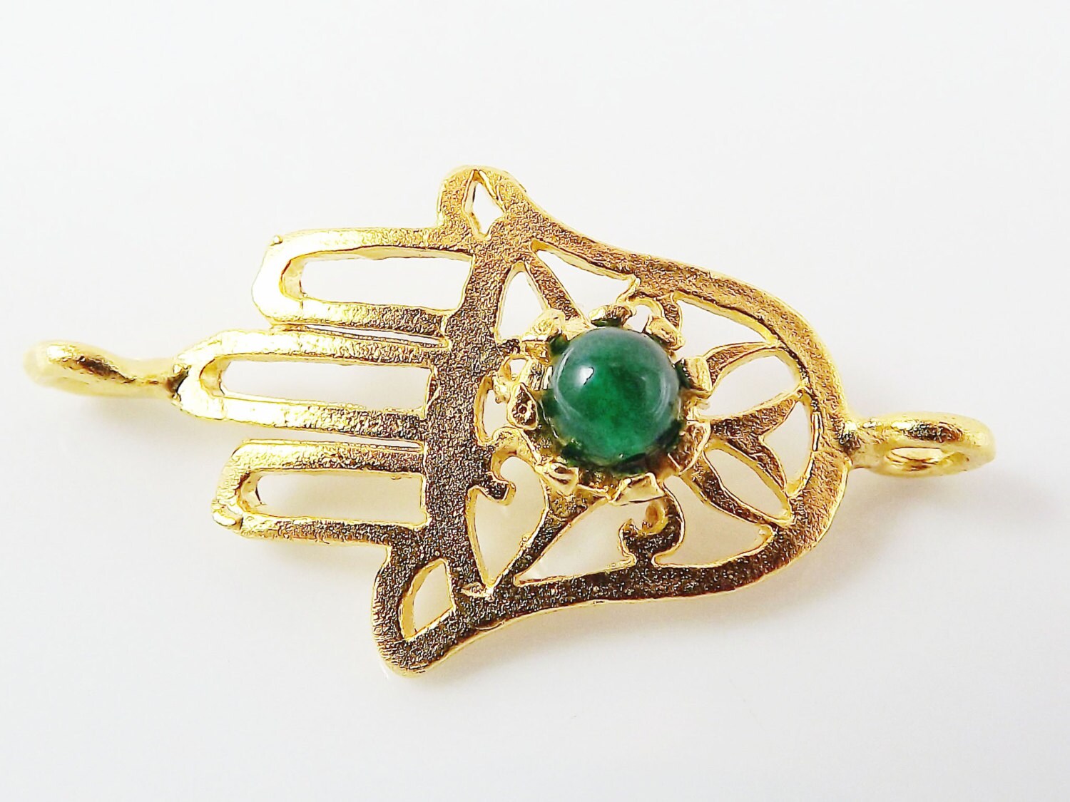 Hamsa Hand of Fatima Connector With Emerald Green Jade Stone | Etsy