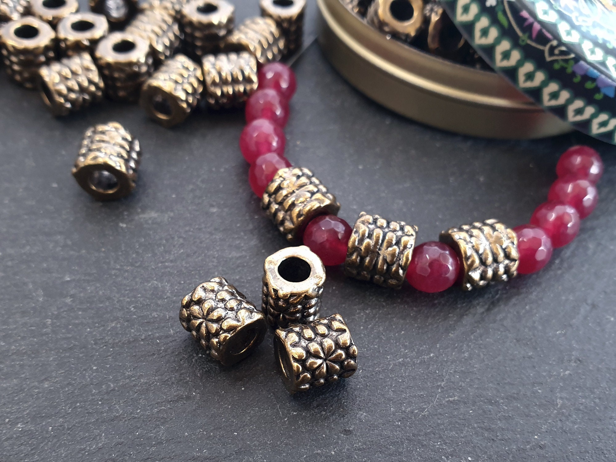 Large Bronze Bubble Tube Bead, Barrel Bead, Statement Beads, Bracelet ...