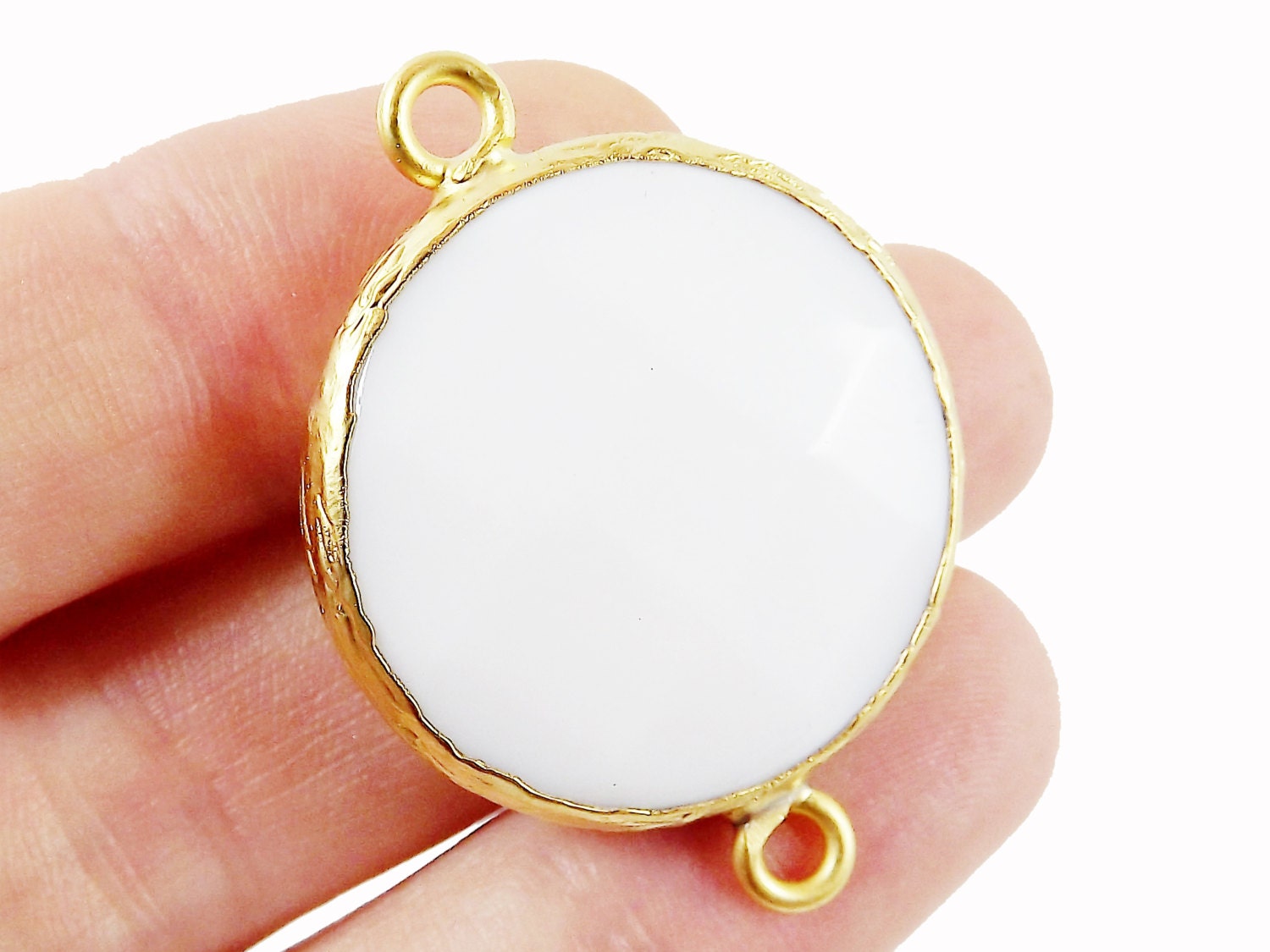 26mm White Cotton Faceted Jade Connector- Gold Plated Bezel - 1pc ...