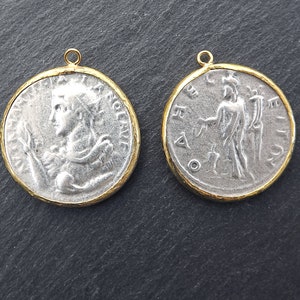 Greek Coin Pendant Gold Frame Bezel, Constantine Coin, Medallion Charm ...