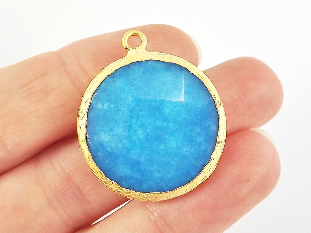 26mm Cyan Blue Faceted Jade Pendant Gold Plated Bezel 1pc - Etsy
