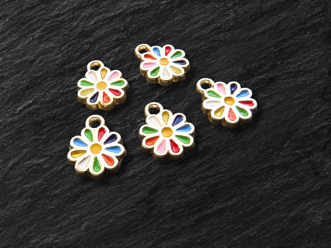 Enamel Rainbow Daisy Flower Charms, 22k Matte Gold Plated, 5pc - Etsy