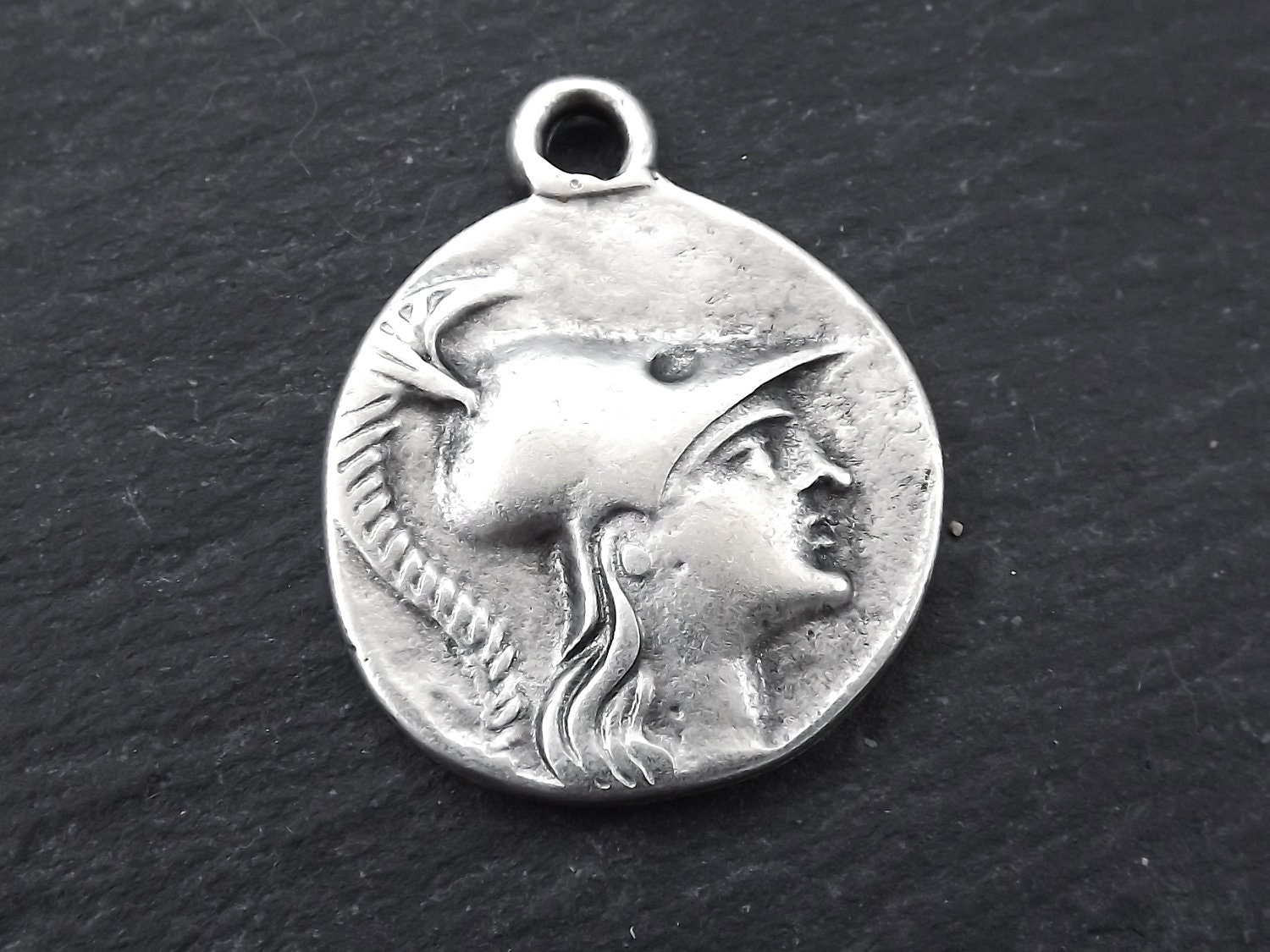 Greek Coin Medallion Rustic Cast Pendant - Pamphylia Silver Tetradrachm ...