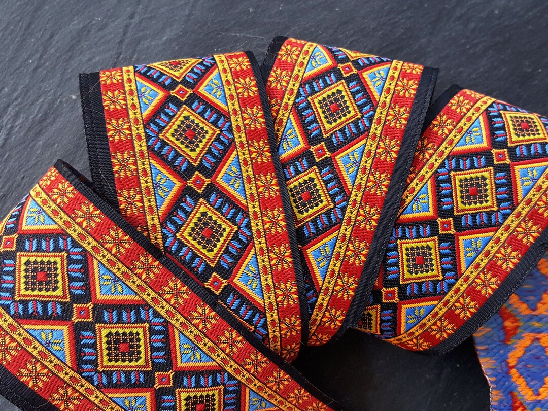 Ethnic Ribbon, Geometric, Diamond, Blue, Red, Yellow, Woven ...