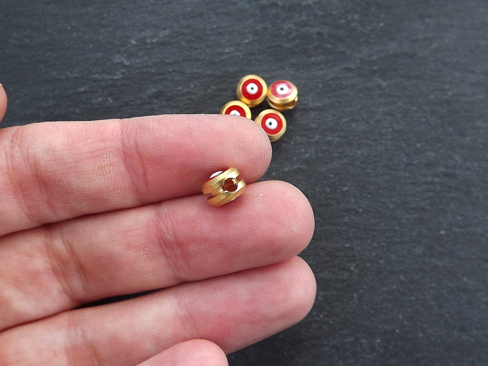 Evil Eye Beads Red Evil Eye Enamel Evil Eye Bead Bead | Etsy