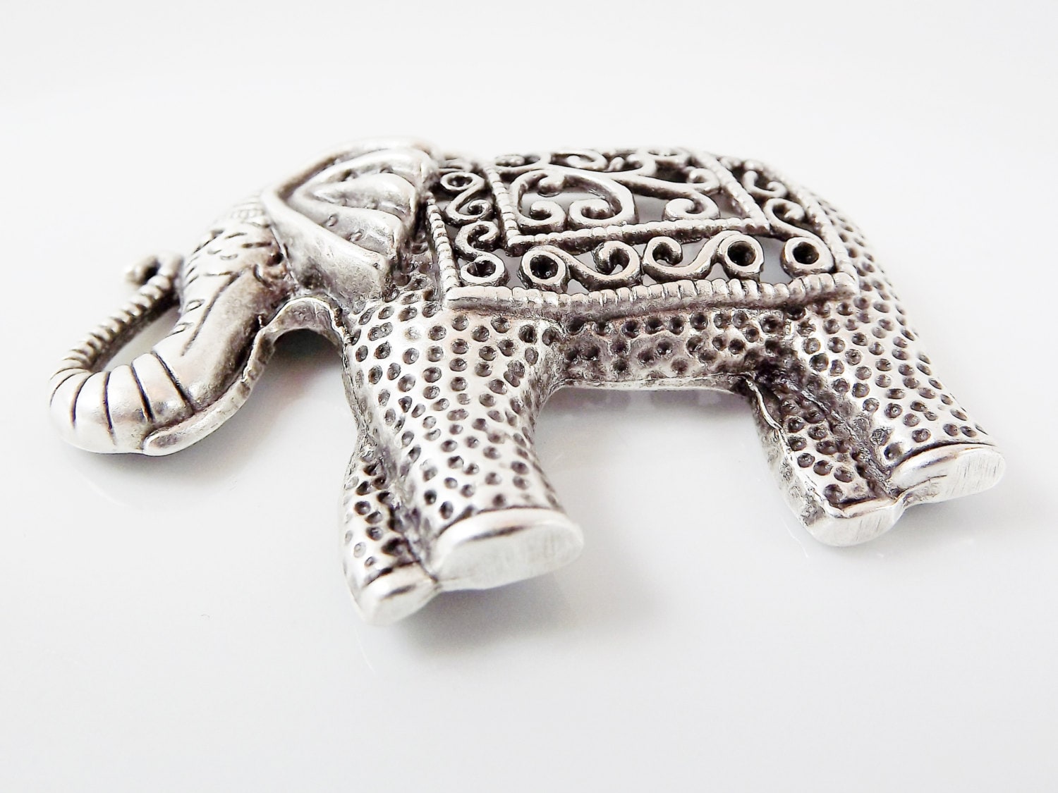 Large Ethnic Elephant Pendant - Matte Silver Plated - 1PC - Etsy