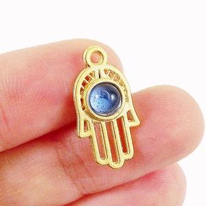 3 Small Ornate Hamsa Hand of Fatima Charms - Translucent Blue Glass ...