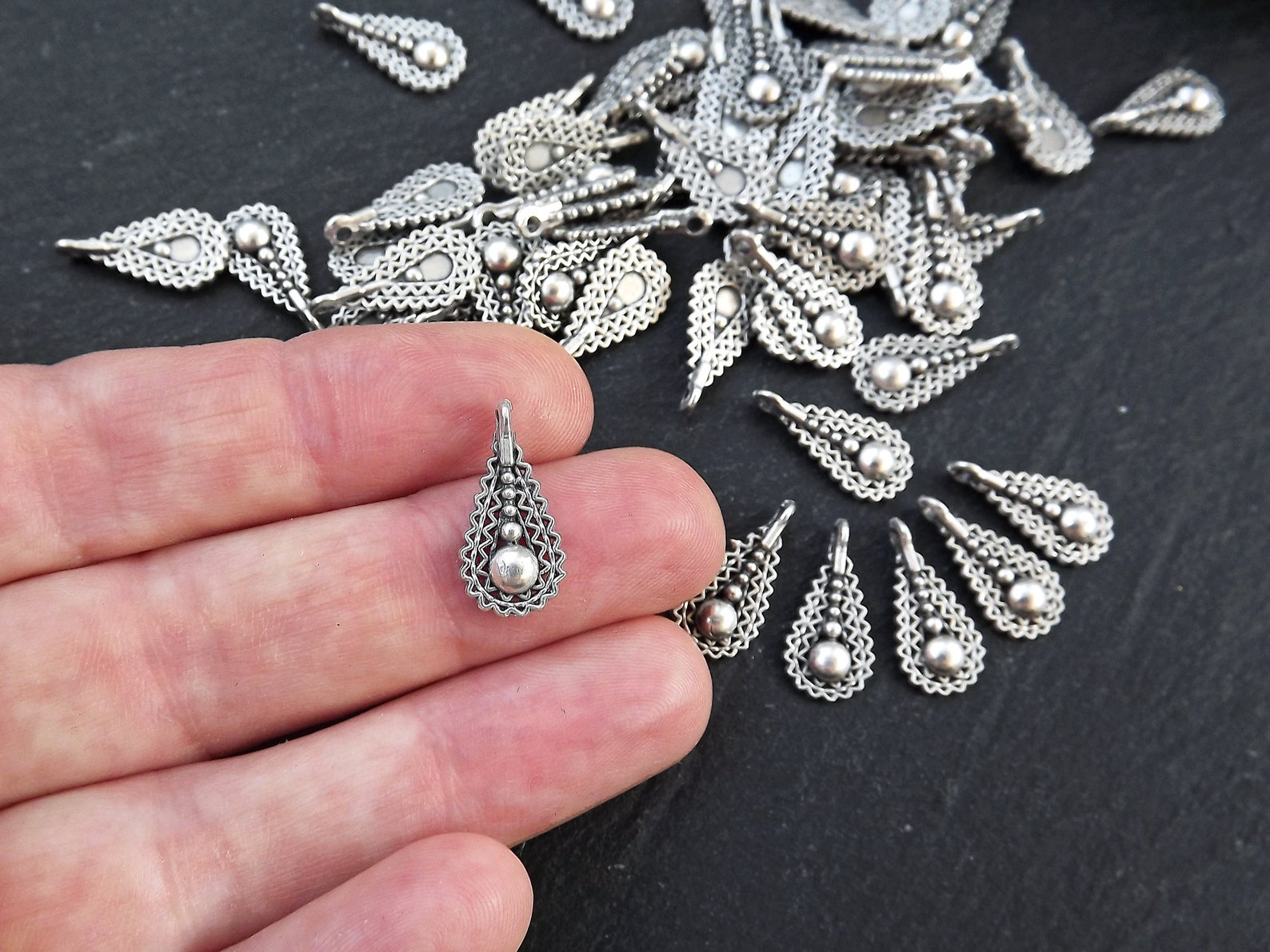 Filigree Teardrop Charm Small Ethnic Drop Dangle Pendant - Etsy