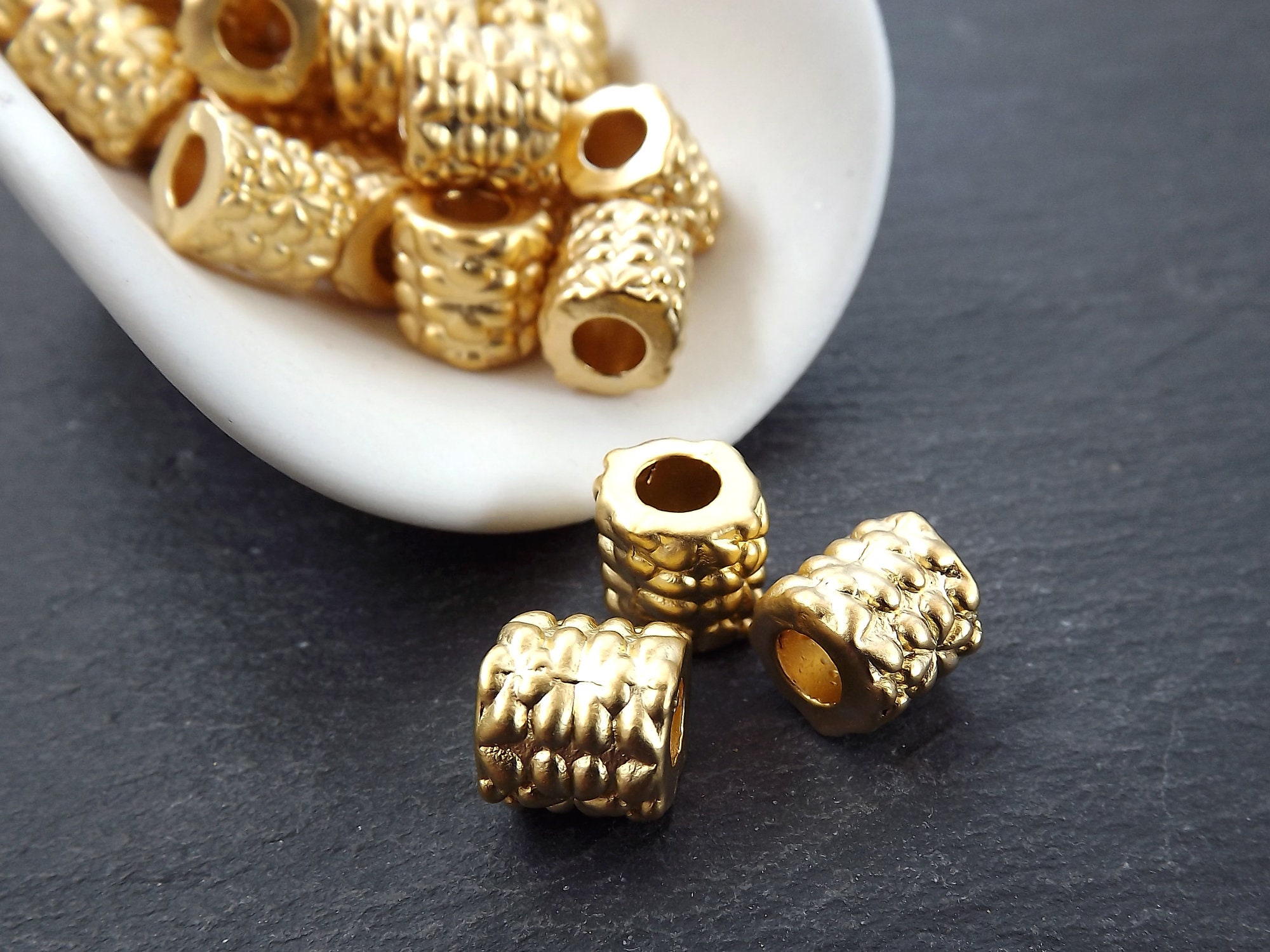 Large Gold Bubble Tube Bead, Barrel Bead, Statement Beads, Bracelet ...