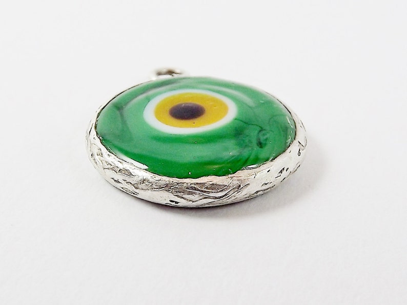 Green Yellow Evil Eye Round Artisan Handmade Glass Pendant - Matte ...