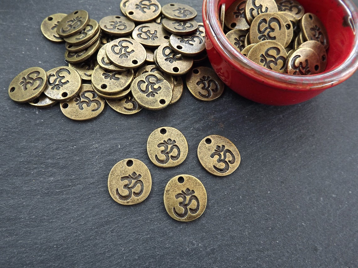 OM Charms, Small Om Pendant, Om Aum Symbol, Coin Disc Charms, Yoga ...