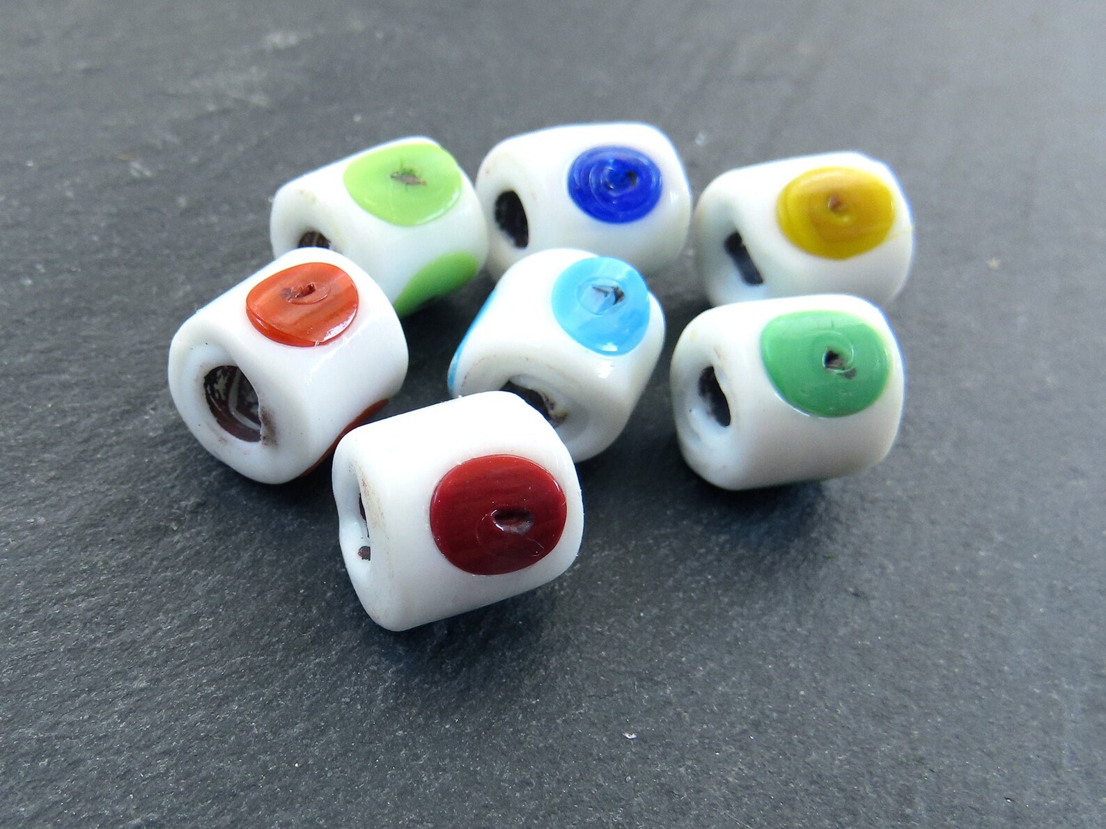 White Evil Eye Beads Rainbow Colorful Glass Eye Beads Tube - Etsy